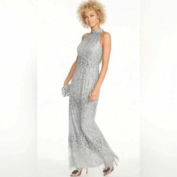 Dresses | Adrianna Papell Size 16 Silver Floor Length Gown | Poshmark